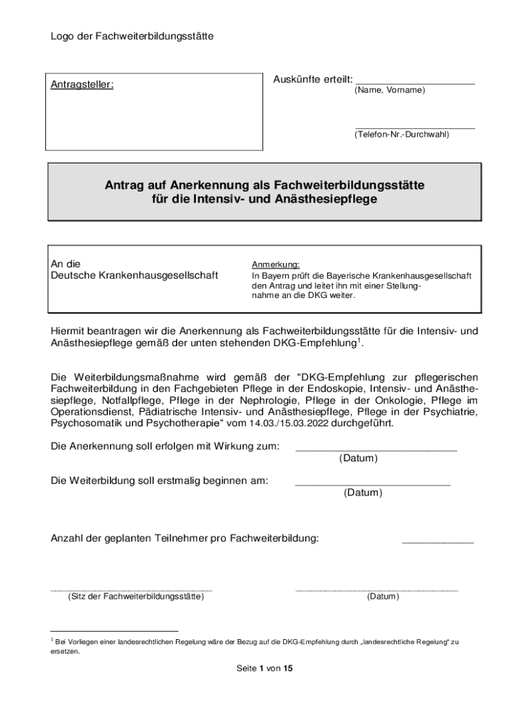 Ausfüllbar Online Antrag auf Anerkennung als Fachweiterbildungssttte ...