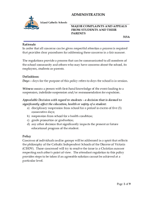 Fillable Online Major Complaints and Appeals from Students and Their ...