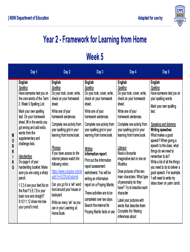Fillable Online NSW - Learning from home - FUSE - Department of ...