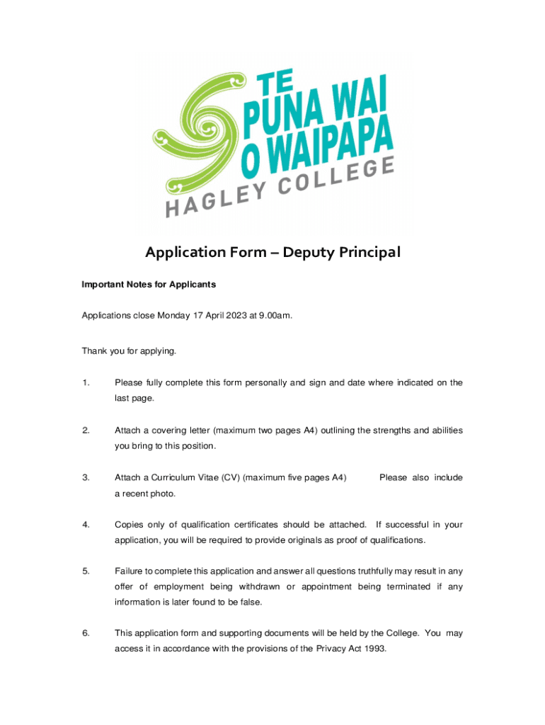 Fillable Online Deputy-Principal-Application-Form. ... Fax Email Print ...
