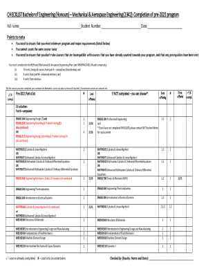 Fillable Online Degree ChecklistDepartment of Mechanical Engineering ...