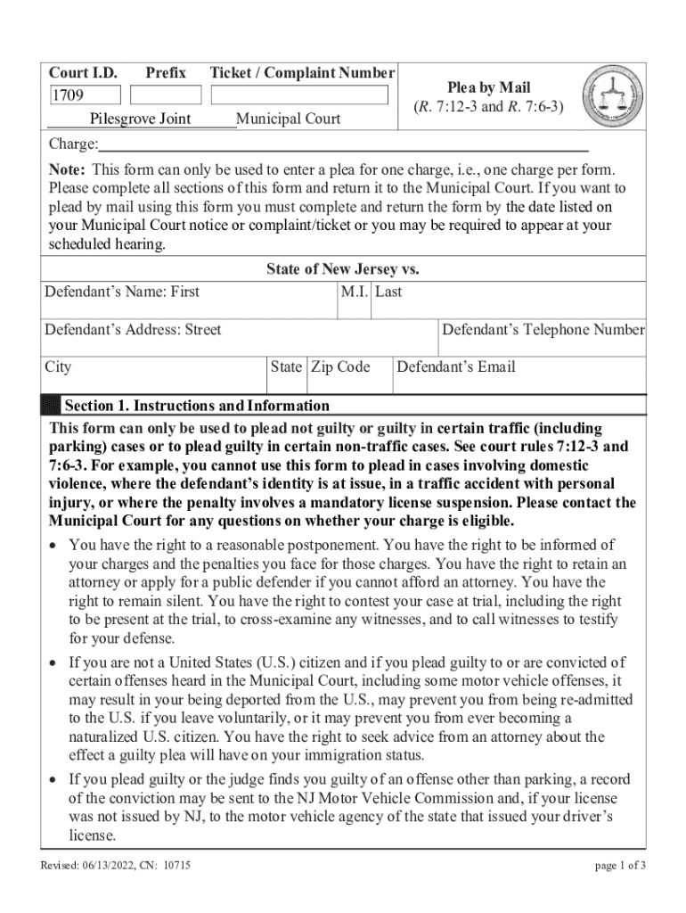 Fillable Online Plea by Mail Eligibility - Dear Court User - Brigantine ...