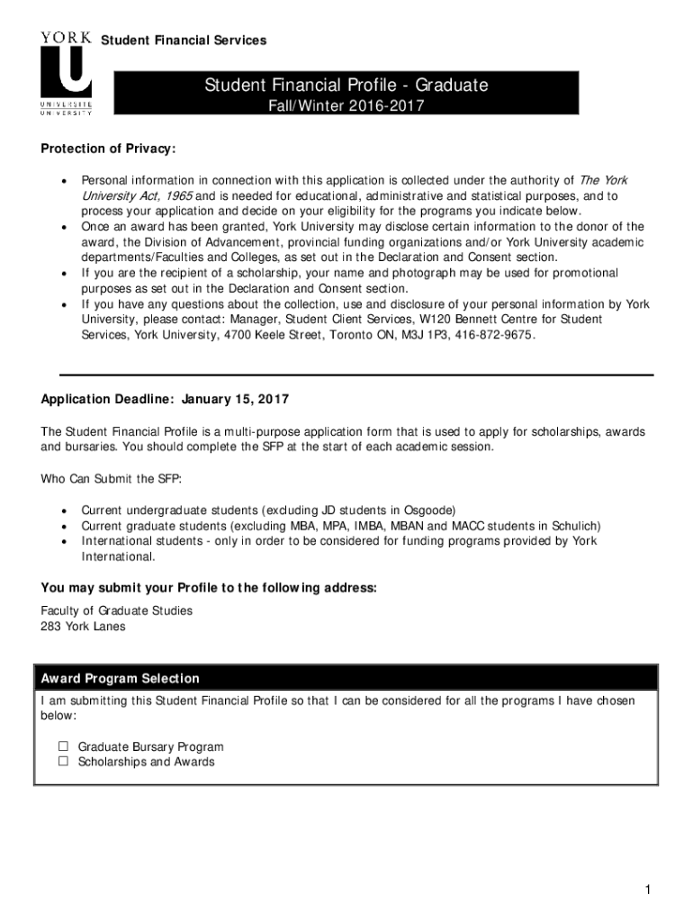 Fillable Online Student Financial Profile (SFP) - Paper Form - Page 1 ...