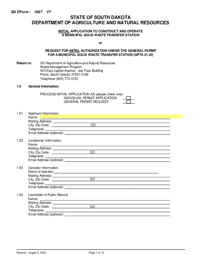 Fillable Online Solid Waste Permits and Application Forms - SD DANR Fax ...