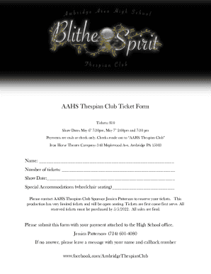 Fillable Online AAHS Thespian Club Ticket Form Fax Email Print - pdfFiller