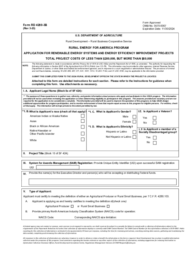 Fillable Online Form RD 4280-3B Total Project Costs of less than ...