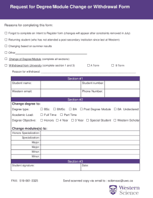 Fillable Online Request for Degree/Module Change or Withdrawal Form Fax ...