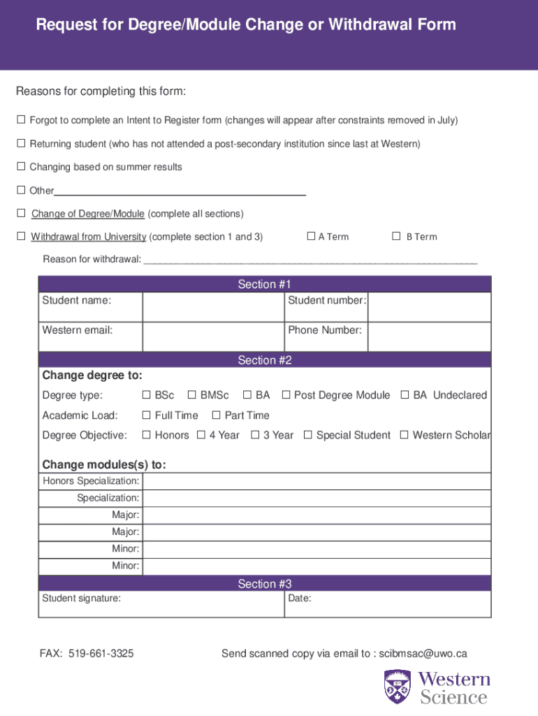 Fillable Online Request for Degree/Module Change or Withdrawal Form Fax Email Print - pdfFiller