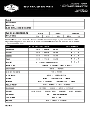 Fillable Online Custom Red Meat Slaughter, Custom Red Meat Processing ...