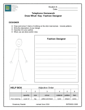 Fillable Online Telephone Homework Draw What I Say: Fashion Designer ...
