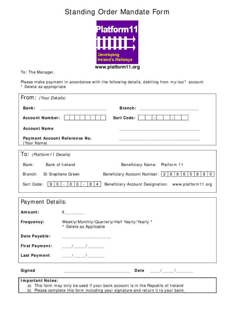 Fillable Online FORM02 - Standing order mandate Fax Email Print - pdfFiller