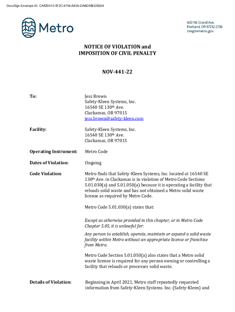 Fillable Online NOTICE OF VIOLATION and Fax Email Print - pdfFiller