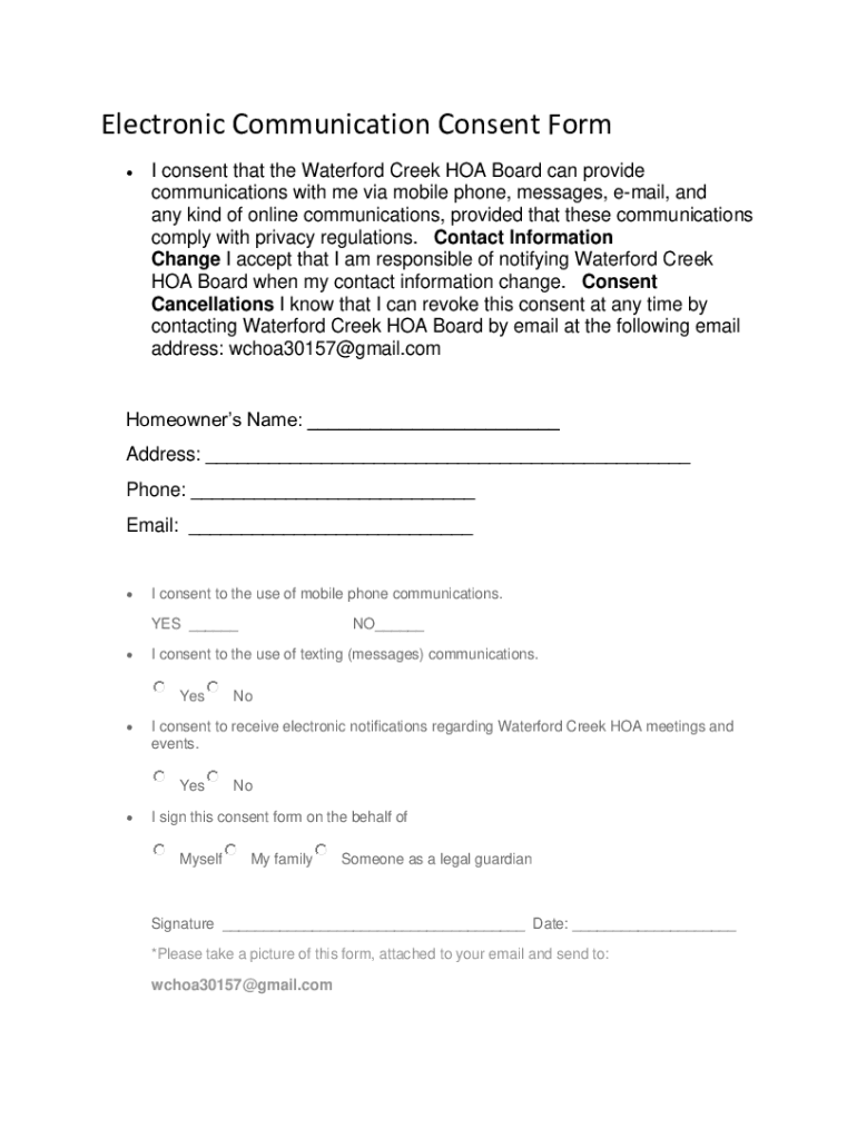 Fillable Online Electronic Communication Consent Formlakewoodprairiehoa ...