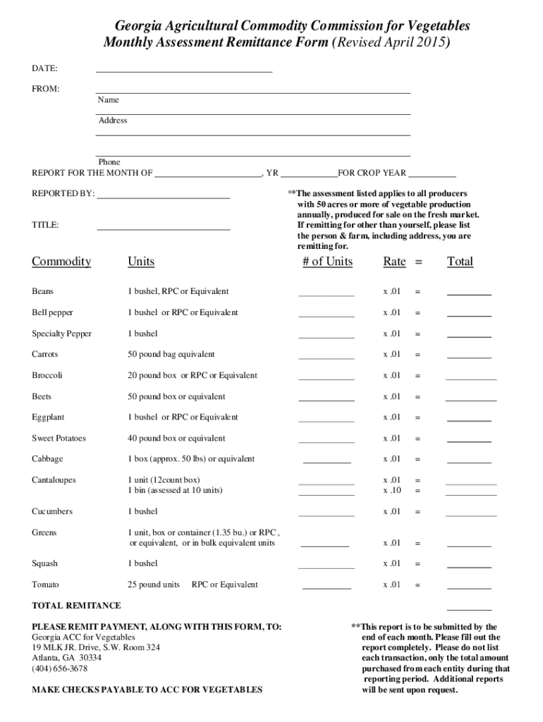 Fillable Online vegetable-assessment-remittance-form. ... Fax Email ...