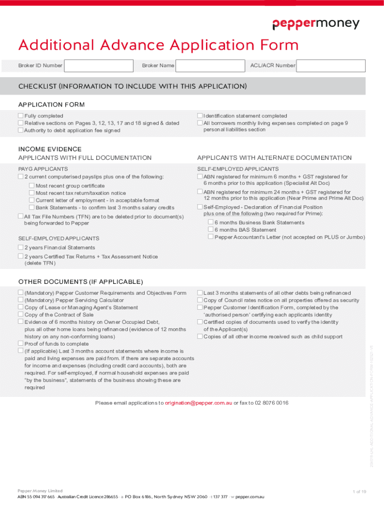 Fillable Online Additional Advance Application Form - PDF Free Download Fax Email Print - pdfFiller