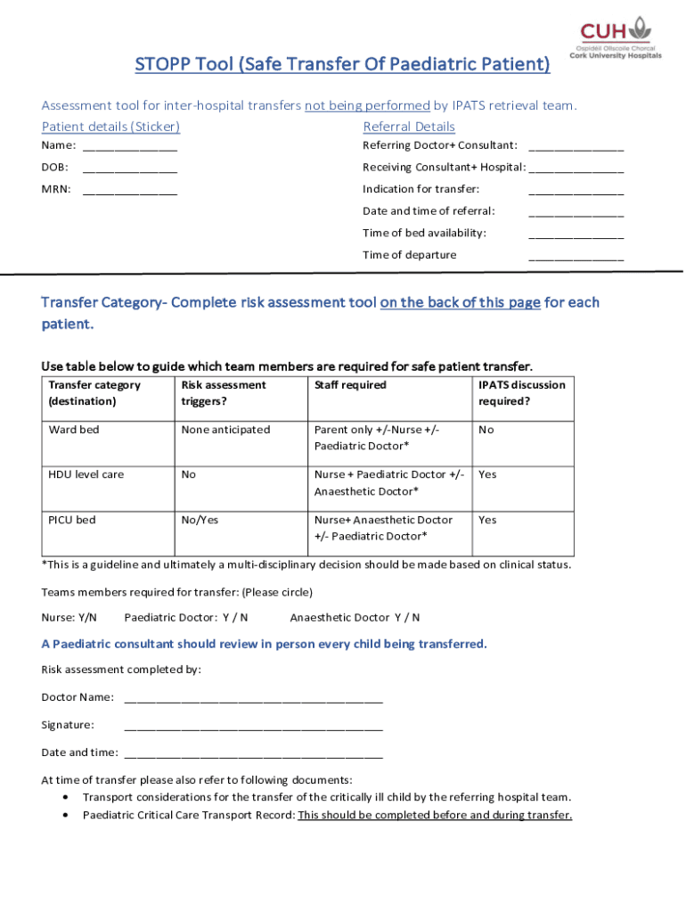 Fillable Online RISK ASSESSMENT PRIOR TO TRANSFER - PIER Network Fax ...