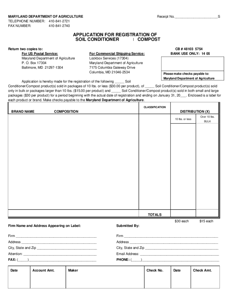 Fillable Online mda state md application for registration of soil conditioners Fax Email Print ...