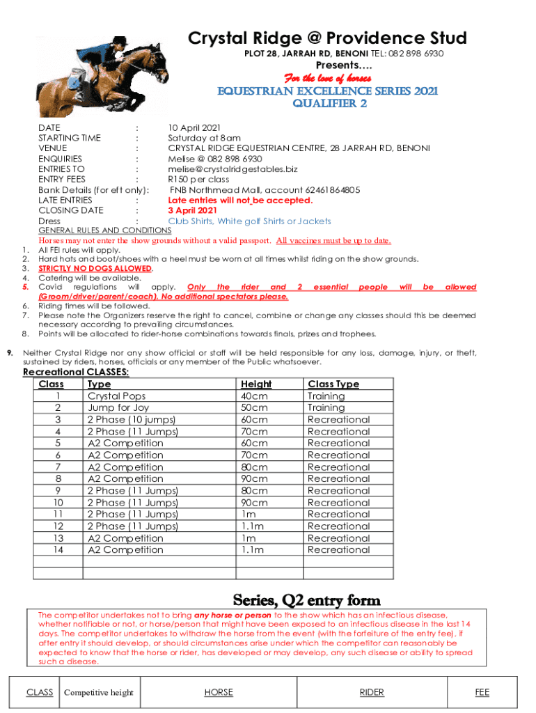 Fillable Online SHOWTIME AT - Crystal Ridge Equestrian Centre Fax Email ...