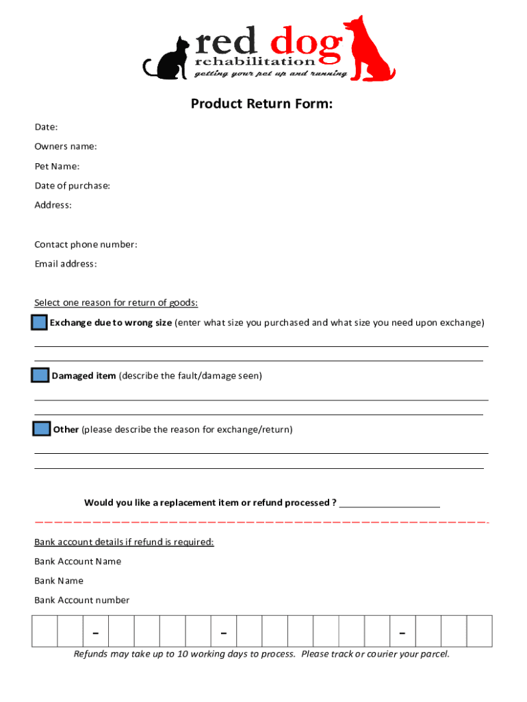 Fillable Online Product Return Form: Fax Email Print - pdfFiller