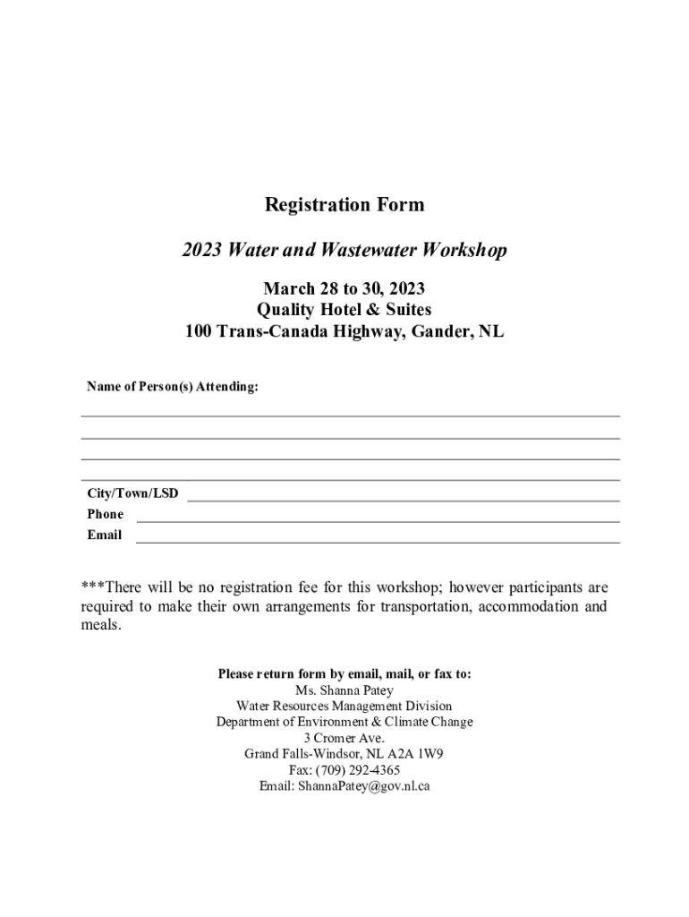 Fillable Online Registration Form 2023 Water and Wastewater Workshop Fax Email Print - pdfFiller