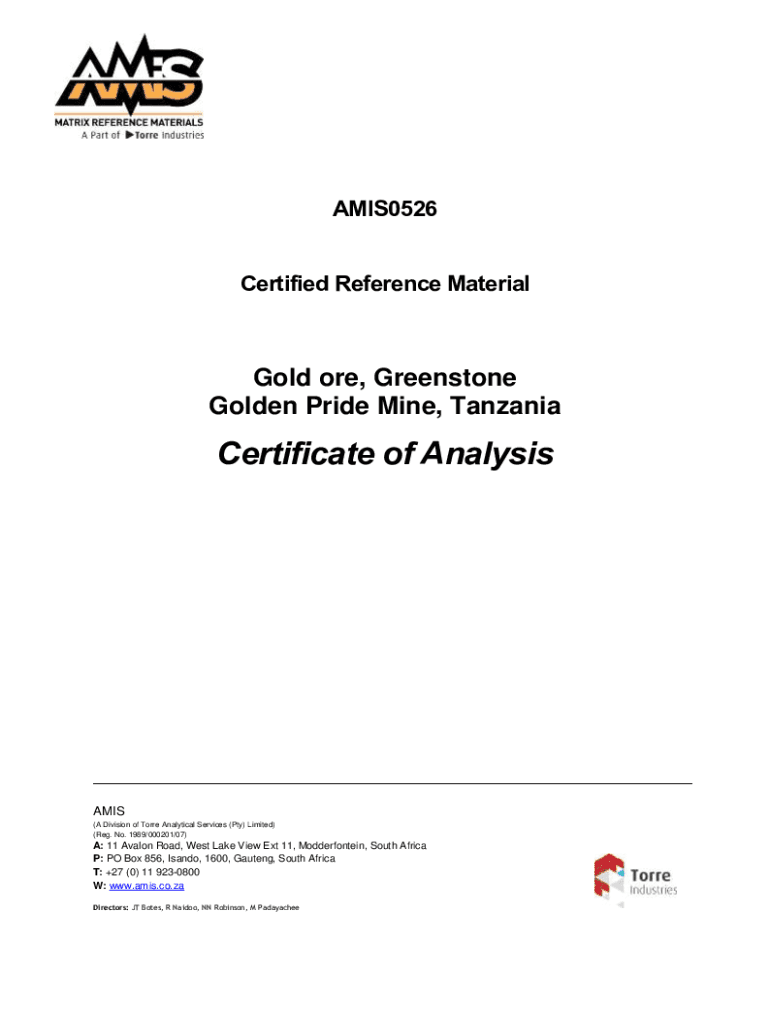 Fillable Online amis co AMIS0441 Certified Reference Material ...