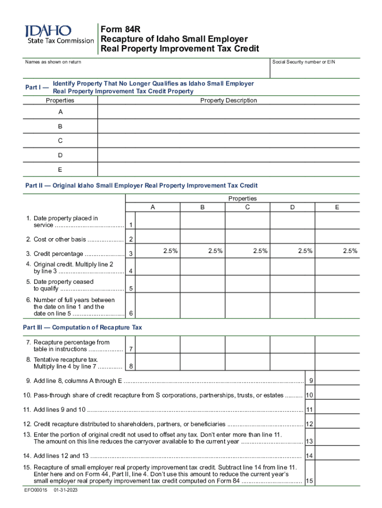 Fillable Online tax idaho Form 84, Small Employer Real Property ...