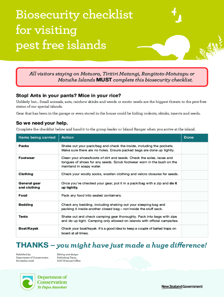 Fillable Online Biosecurity checklist for visiting pest free islands Fax Email Print - pdfFiller