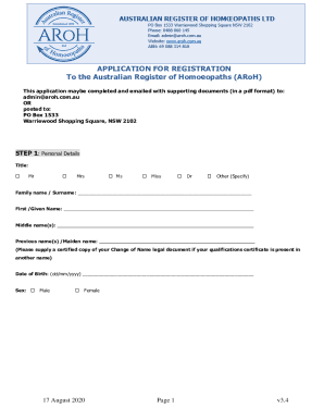 Fillable Online Fillable Online Australian Register of Homoeopaths Ltd ...