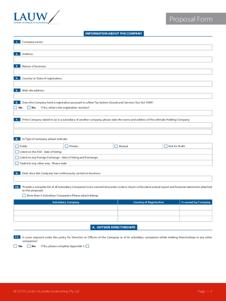 Fillable Online PROPOSAL FORM - Lauw Fax Email Print - pdfFiller