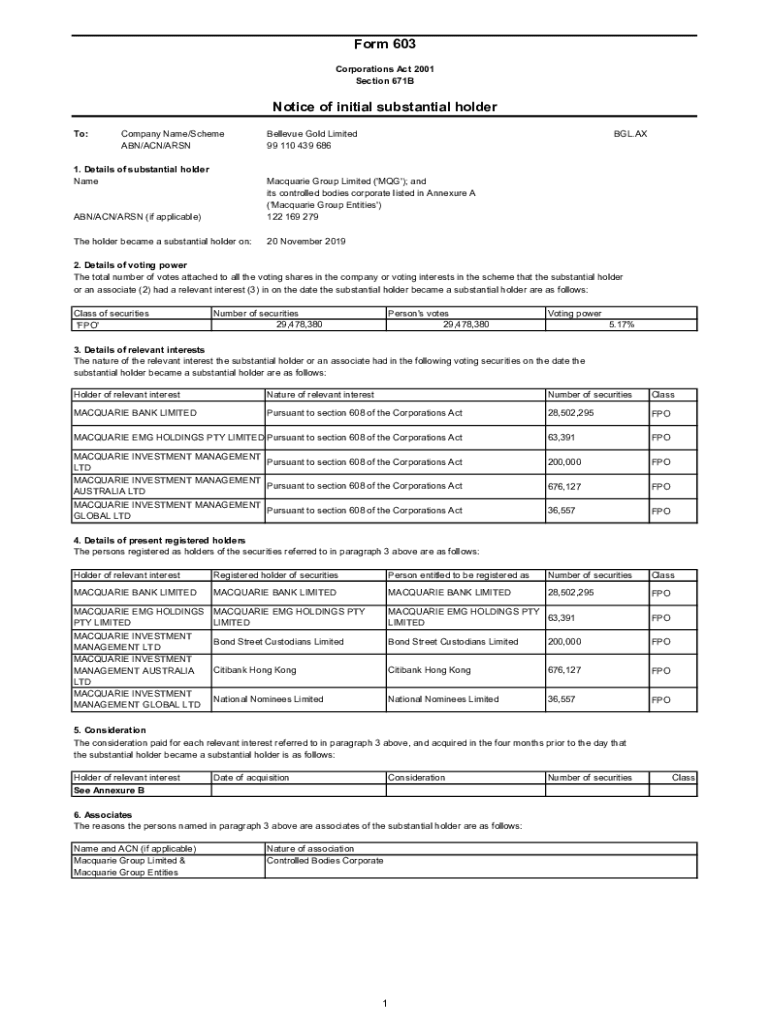 Fillable Online Form 603 Notice of initial substantial ... - Ramelius ...