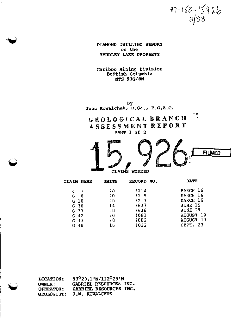 Fillable Online DIAMOND DRILLING REPORT Fax Email Print - pdfFiller