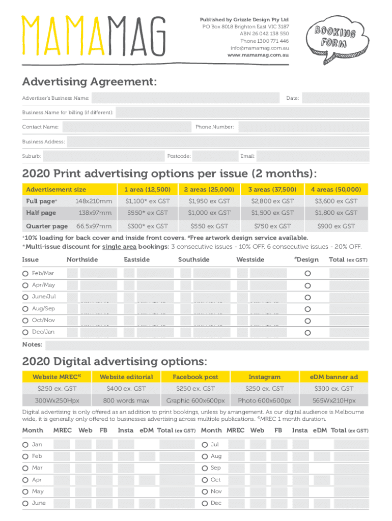 Fillable Online Booking form - MamaMag Fax Email Print - pdfFiller