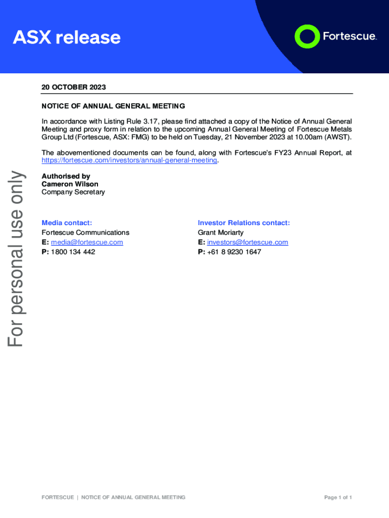 Fillable Online 17, please find attached a copy of the Notice of Annual ...