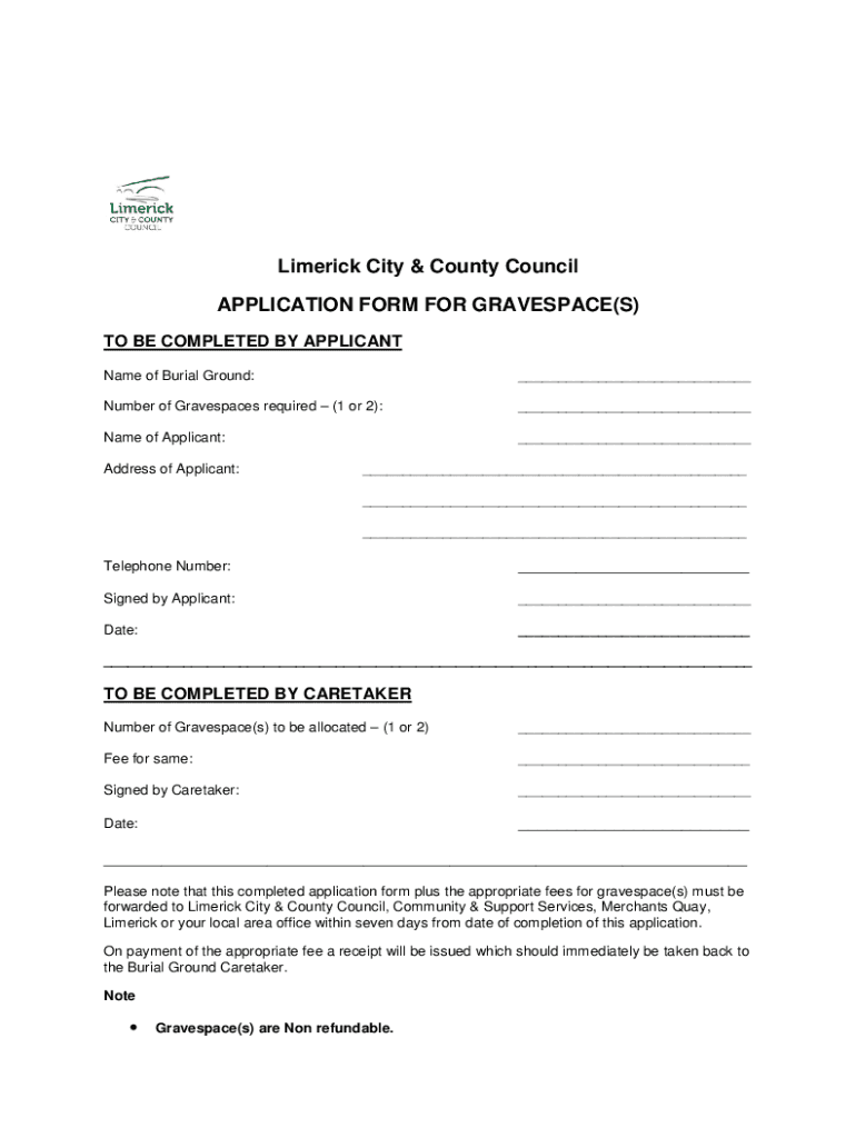 Fillable Online Limerick City & County Council APPLICATION FORM FOR ...