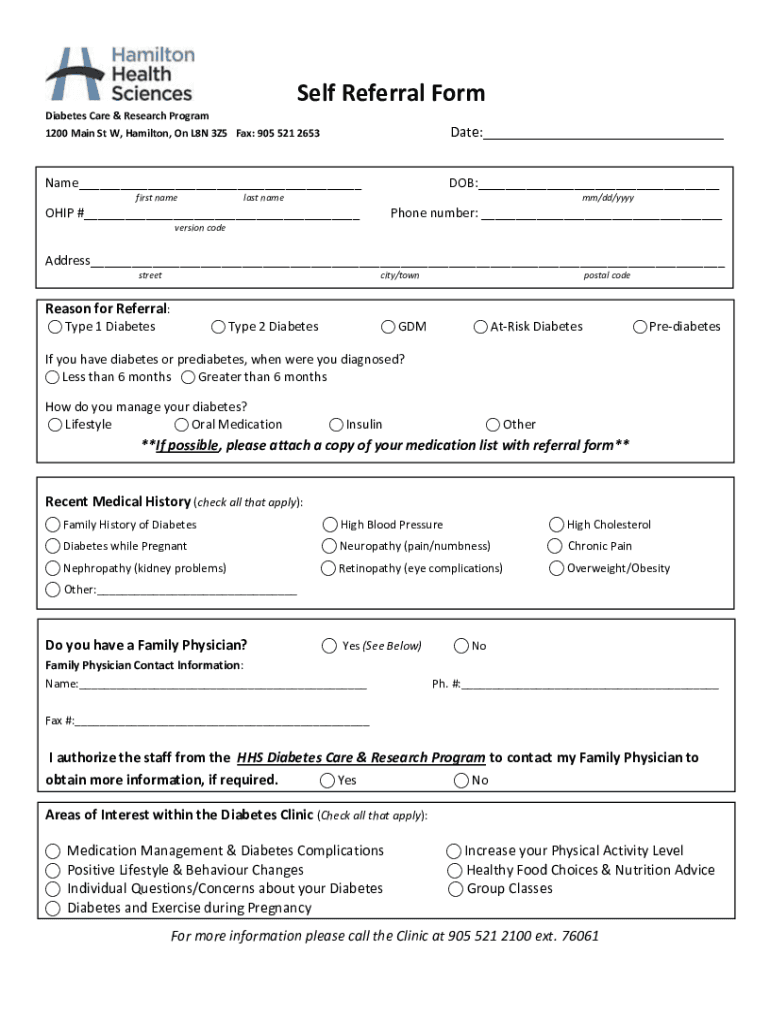 Fillable Online Self Referral Form The Boris Clinic Fax Email Print ...