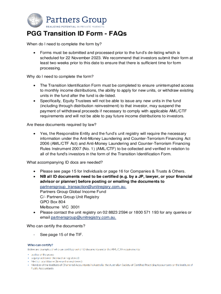 Fillable Online PGG Transition ID Form - FAQs Fax Email Print - pdfFiller