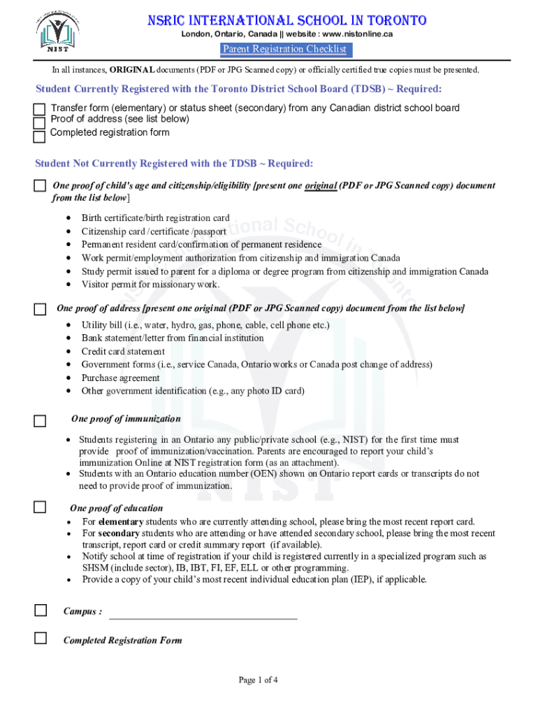 Fillable Online NIST Registration Form - NSRIC International School in ...
