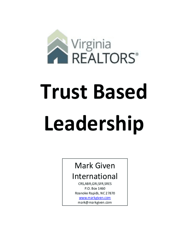 Fillable Online Trust Based Leadership - Proven Ways to Stop Managing ...
