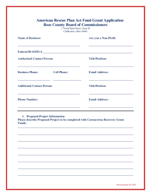 Fillable Online American Rescue Plan Act Fund Grant Application Ross ...