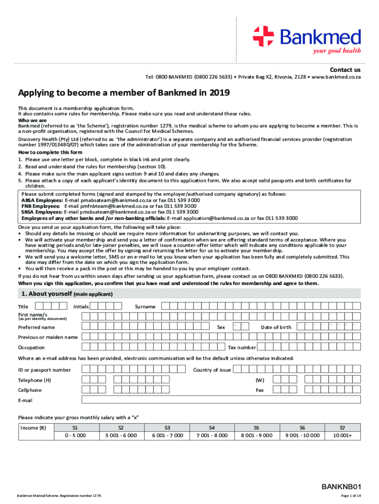 Fillable Online 0800 BANKMED (0800 226 5633) Private Bag X2, Rivonia ...