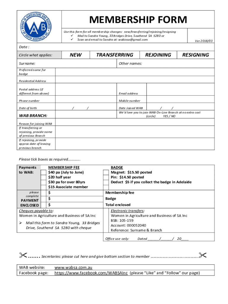 Fillable Online Use this form for all membership changes: new ...