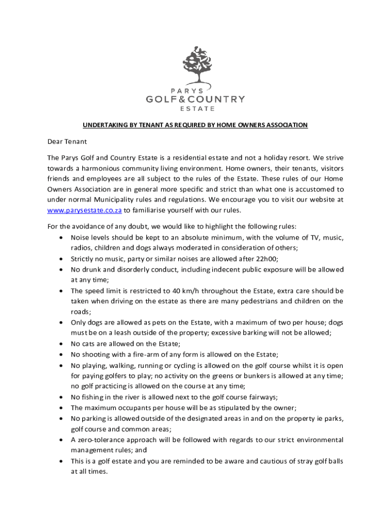 Fillable Online Undertaking-by-Tenant-as-required-by-HOA. ... Fax Email ...