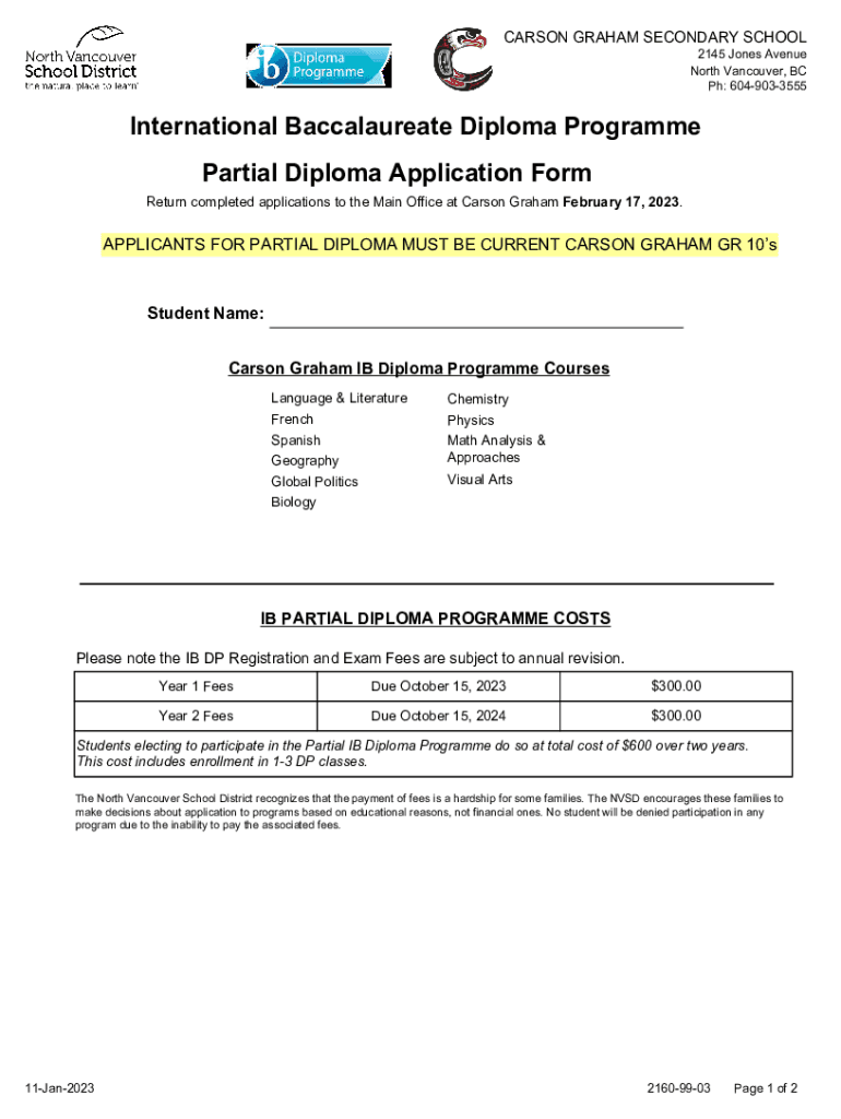 Fillable Online IB Partial Diploma Programme Application form 2023 ...