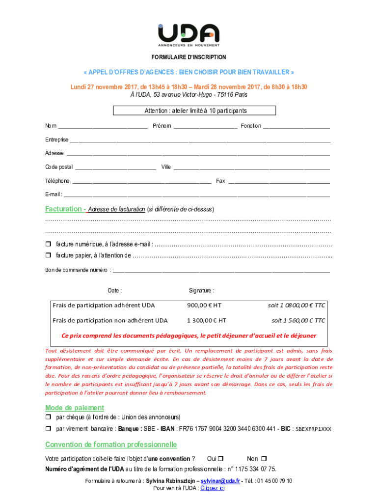Remplissable En Ligne Mode de paiement Convention de formation professionnelle Fax Email ...