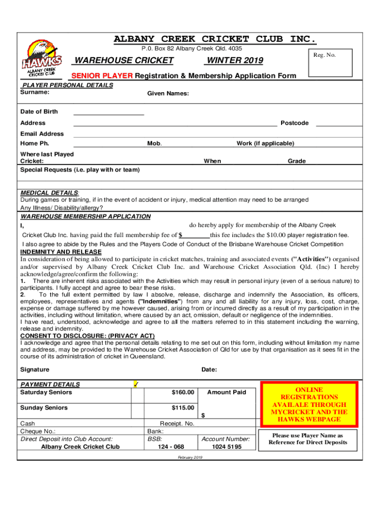 Fillable Online Albany Creek Cricket Club - Fill Online, Printable ...