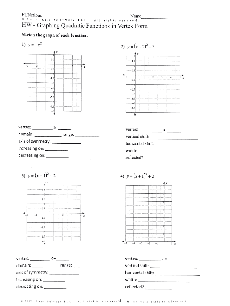Fillable Online chs mesa k12 co Graphing Quadratic Functions in Vertex ...