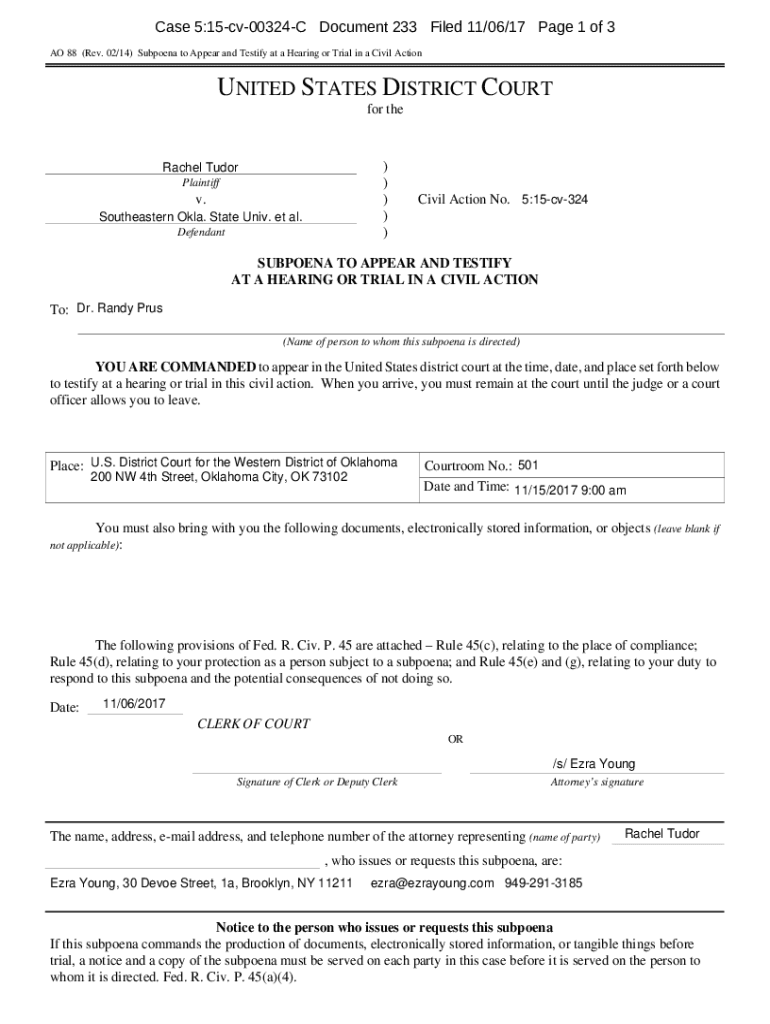 Fillable Online files eqcf Subpoena to Appear and Testify at a Hearing ...