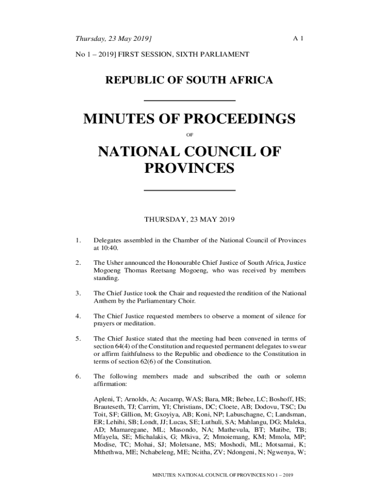 Fillable Online Parliament establishes National Council of Provinces ...