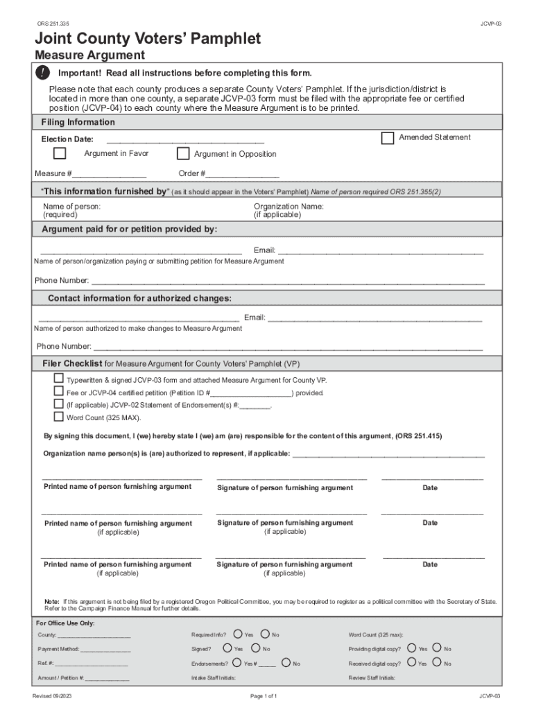 Fillable Online Joint County Voters Pamphlet Measure Argument ...
