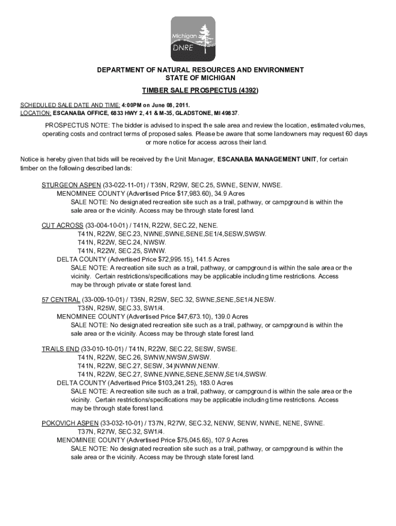 Fillable Online timber sale prospectus (4392) Fax Email Print - pdfFiller